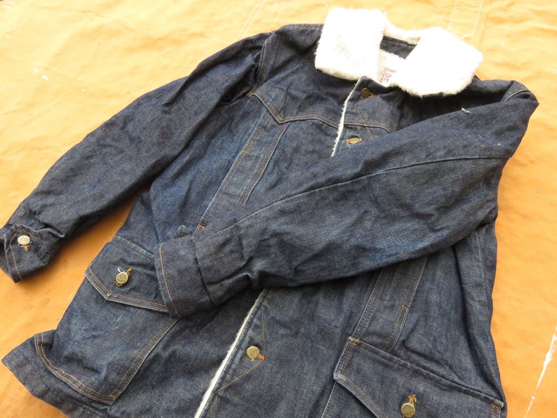 Large 70s Lee Storm Rider Ranch Coat / Dark Wash Denim Sherpa - Etsy