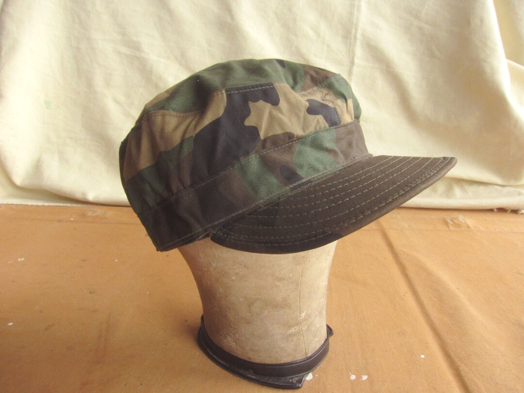 Large 80s US Army Woodland Camouflage Ear Flaps Utility Cap / 1980s ...