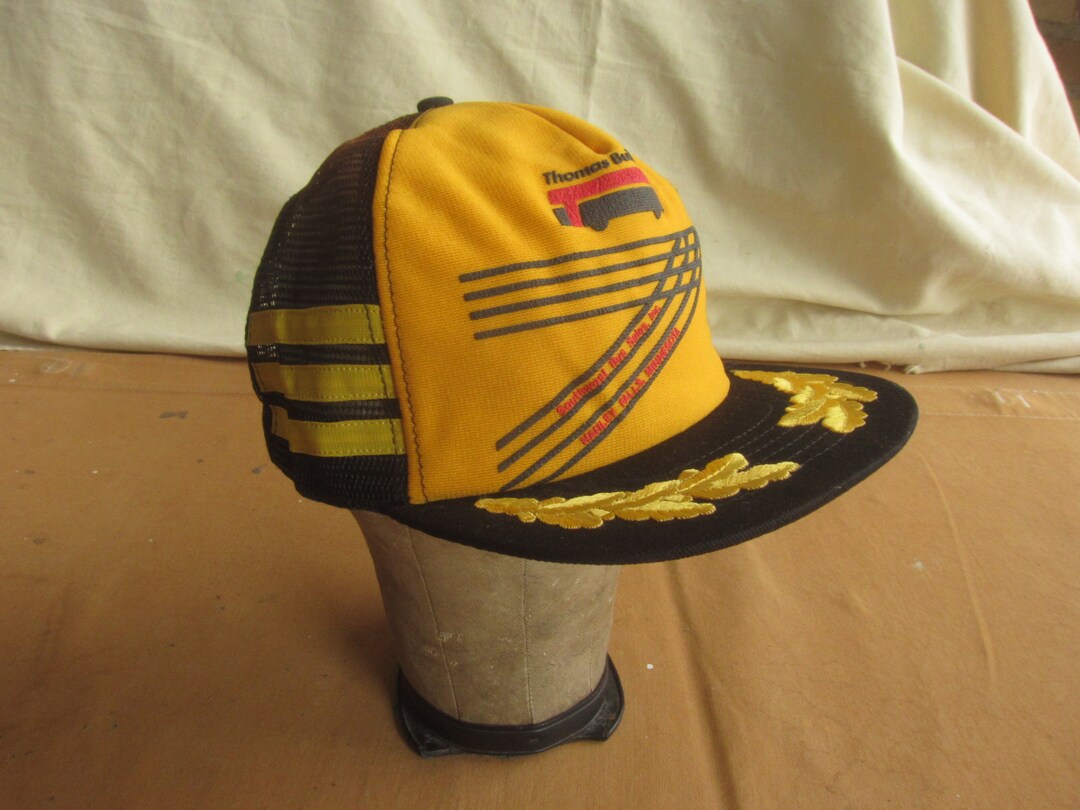 Vintage 80s Three Stripe Yellow Black Trucker Hat / Made in USA Thomas ...