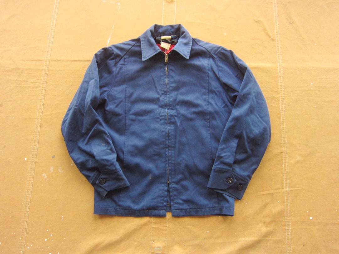 Small / Medium 70s Twill Work Jacket / Lined Unitog Blue Mechanics Gas ...