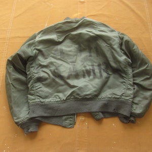 Medium 70s US Air Force L-2B Flight Jacket / Bomber, Green Orange Reversible Stencil Trash ...