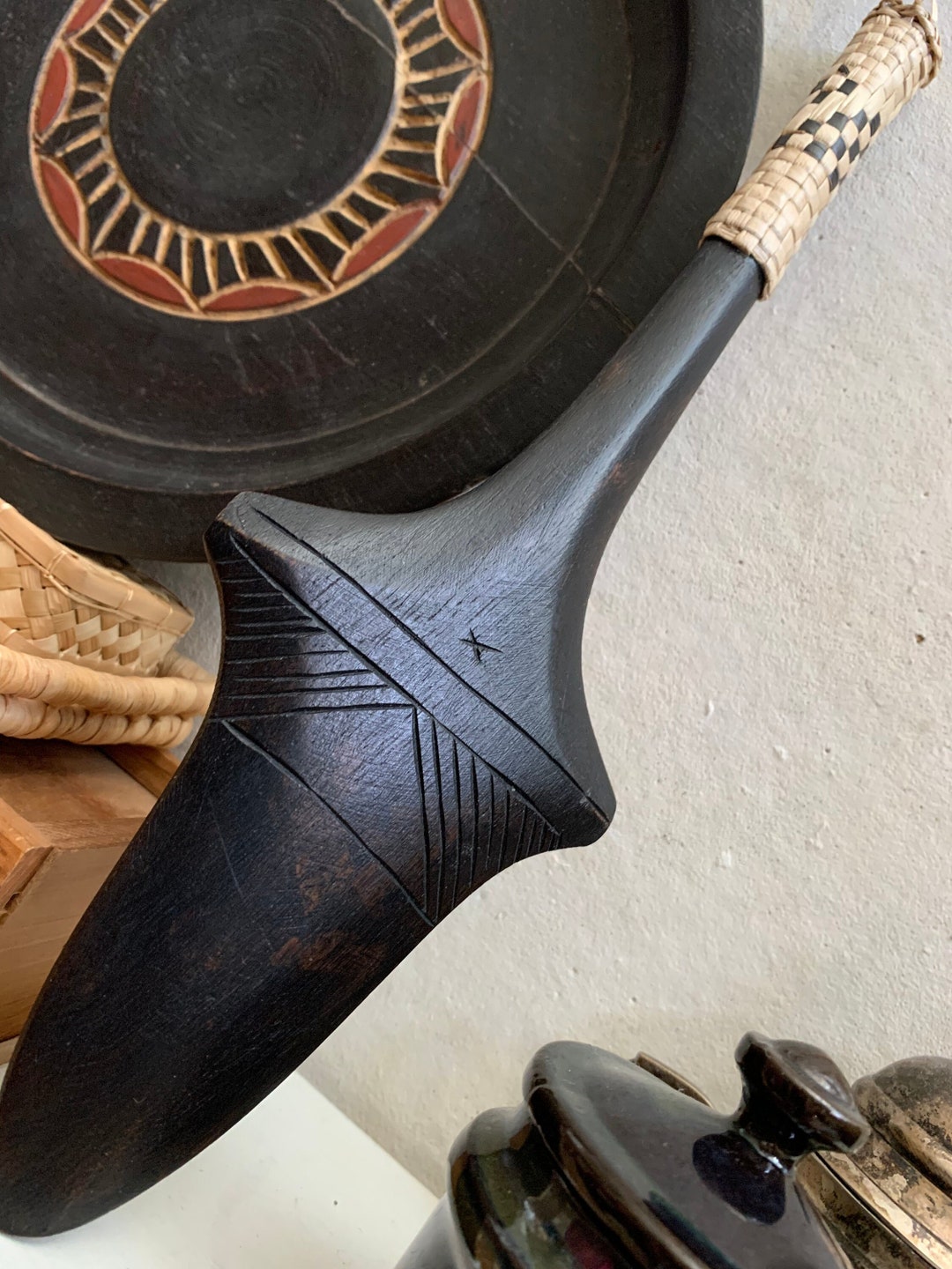 Vintage Fijian Plate and Culacula Dagger, Handcrafted, Tribal Bohemian ...