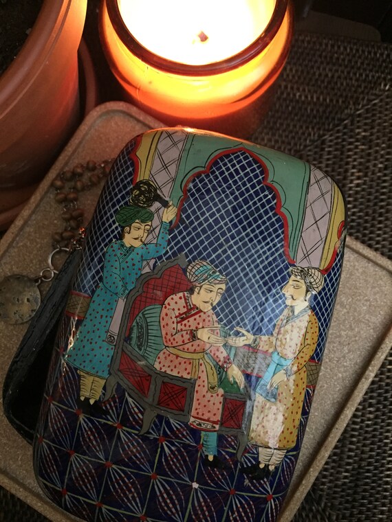 VINTAGE HANDPAINTED BOX, Mughal Emperor courtyard pai… - Gem
