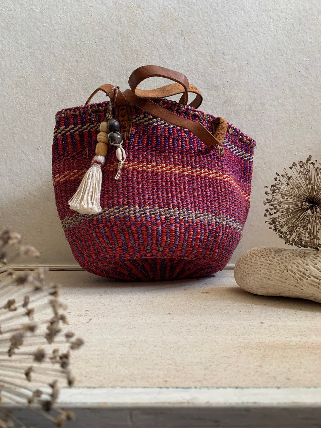 VINTAGE SISAL BAG Colourful African Basket Bag With - Etsy