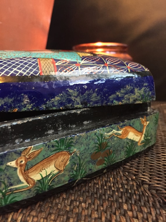 VINTAGE HANDPAINTED BOX, Mughal Emperor courtyard pai… - Gem