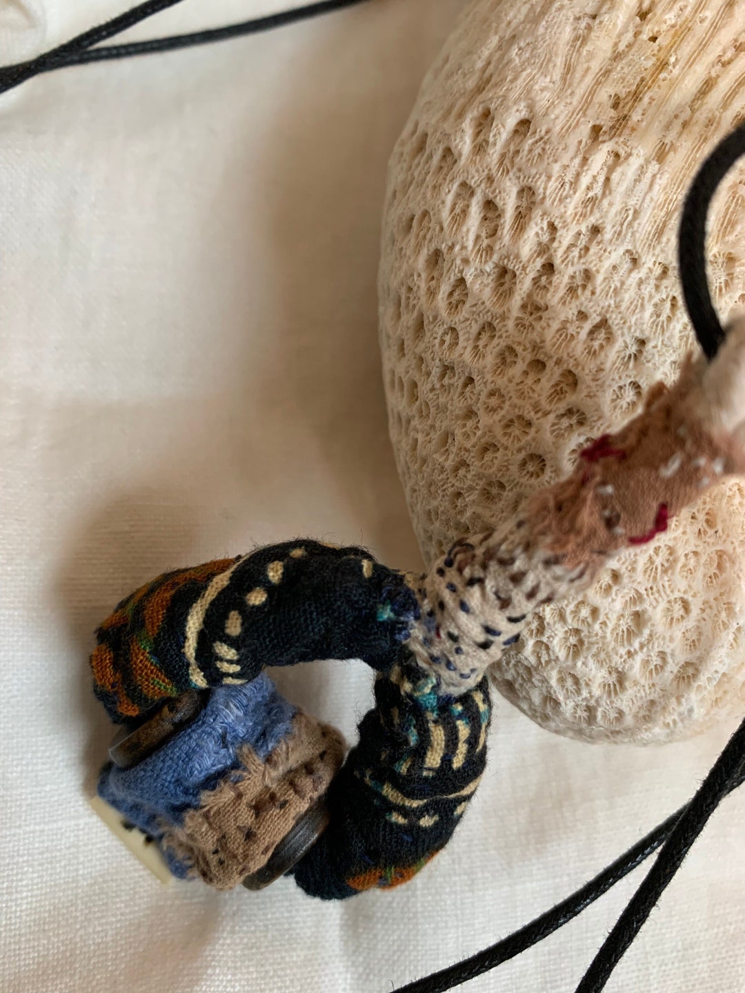 HANDMADE BORO PENDANT Necklace, Double Sided Jewelry, Recycled Textile ...