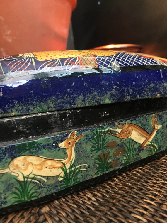 VINTAGE HANDPAINTED BOX, Mughal Emperor courtyard pai… - Gem