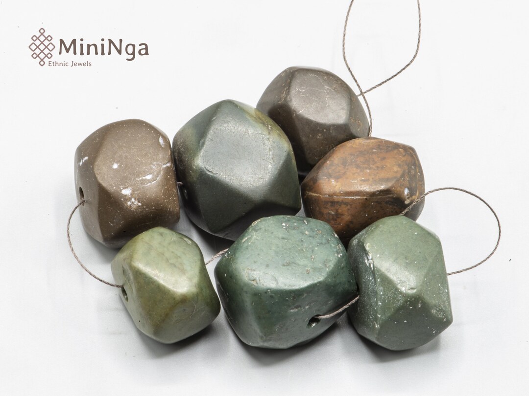 Ancient Green Brown Jasper Beads - Indus Valley Polygonal Set - Etsy