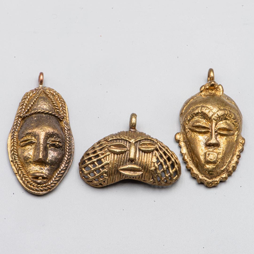 Set of 3 Vintage African Masks Pendants From Baoule Tribe Ghana ...