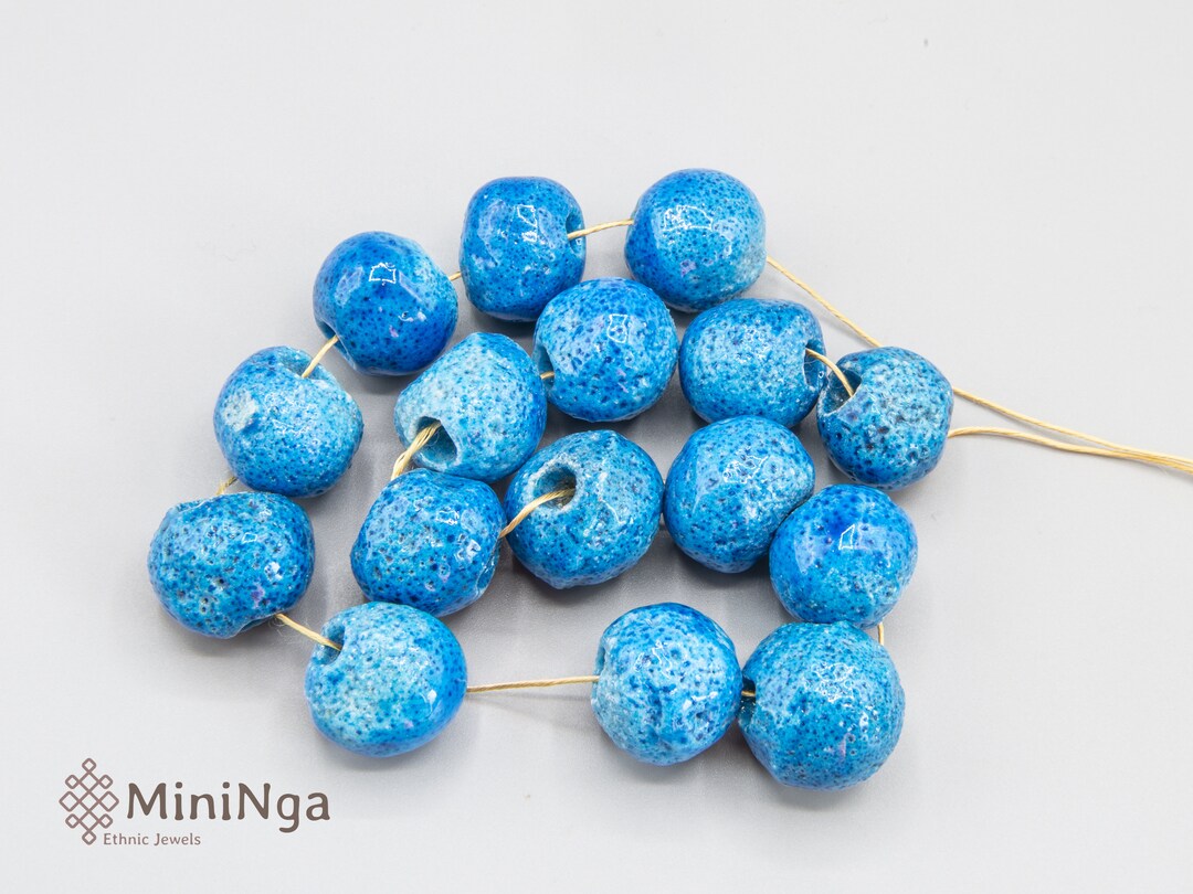 Set of 16 Faience Beads With an Incredible Bright Blue Glaze 30 Cm ...