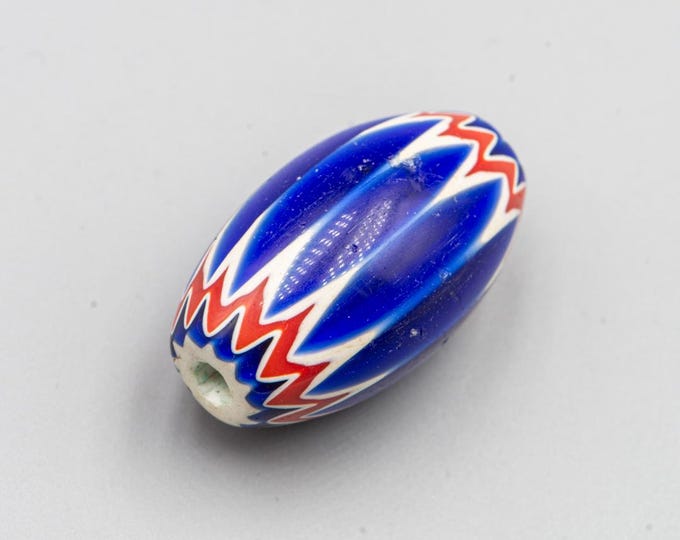 Traditional African Trade Bead - 6L Chevron - Vintage Rosetta Blue Bead ...