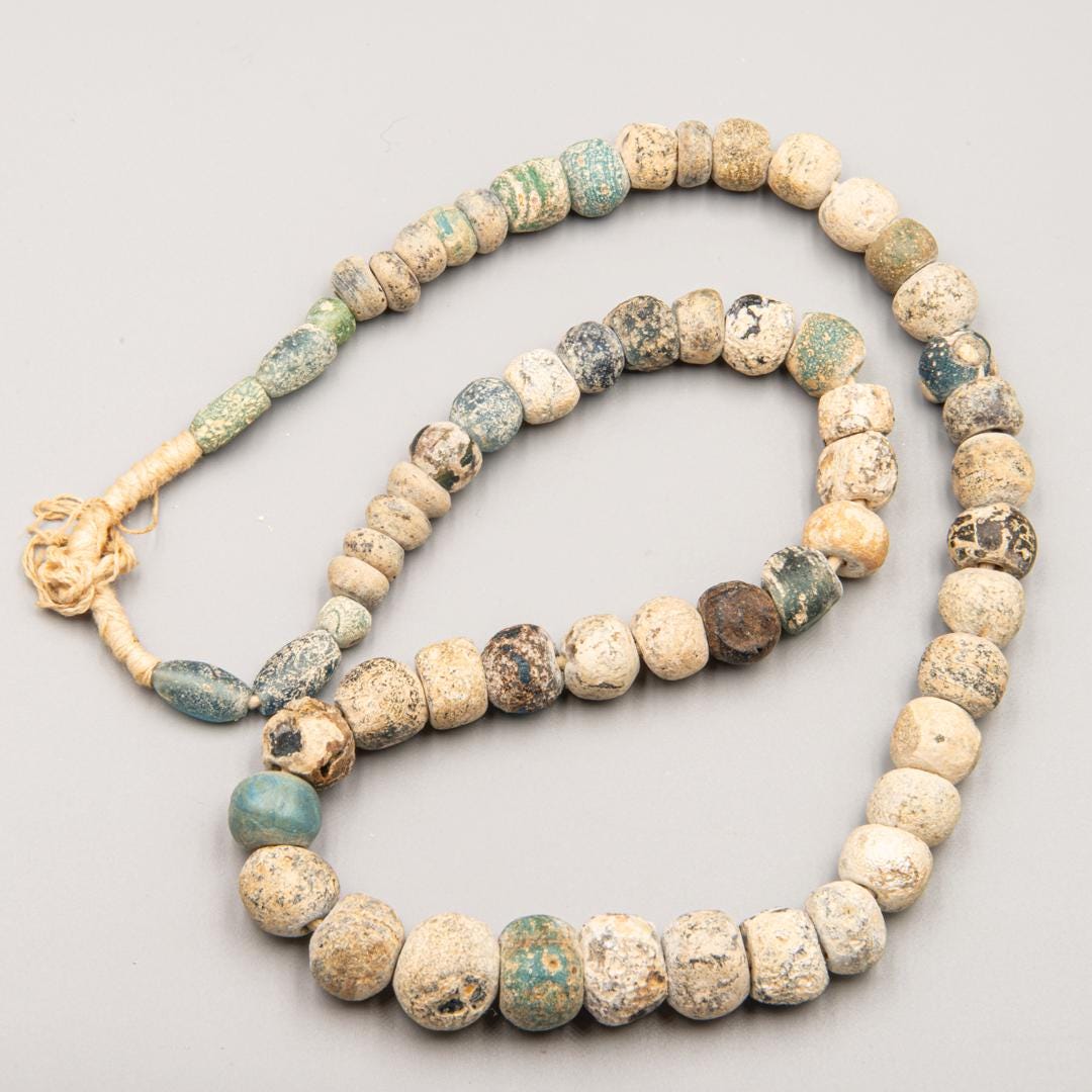 Ancient Mediterranean Glass Bead Strand • Corroded Blue Archaeological ...