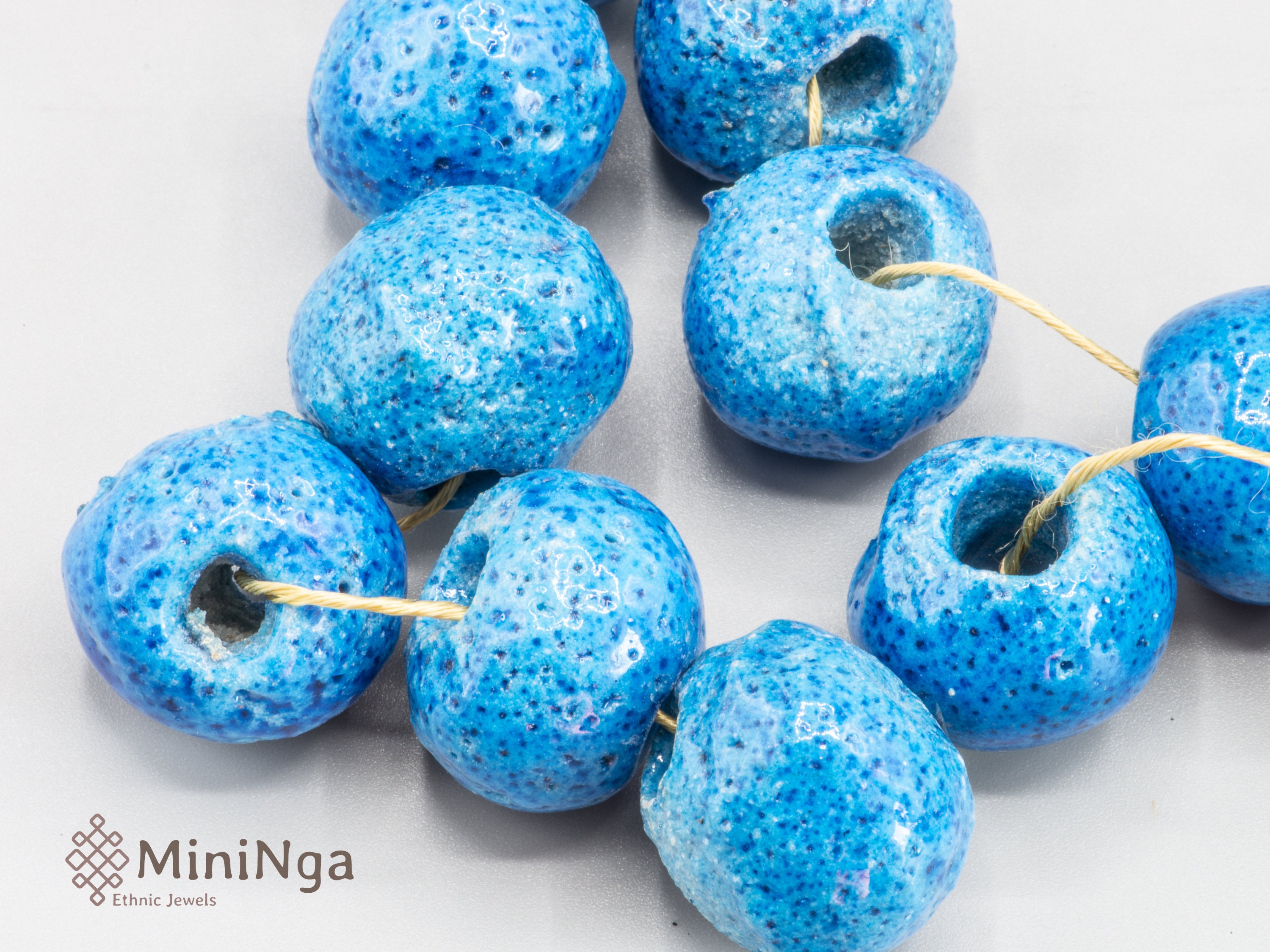 Set of 16 Faience Beads With an Incredible Bright Blue Glaze 30 Cm ...