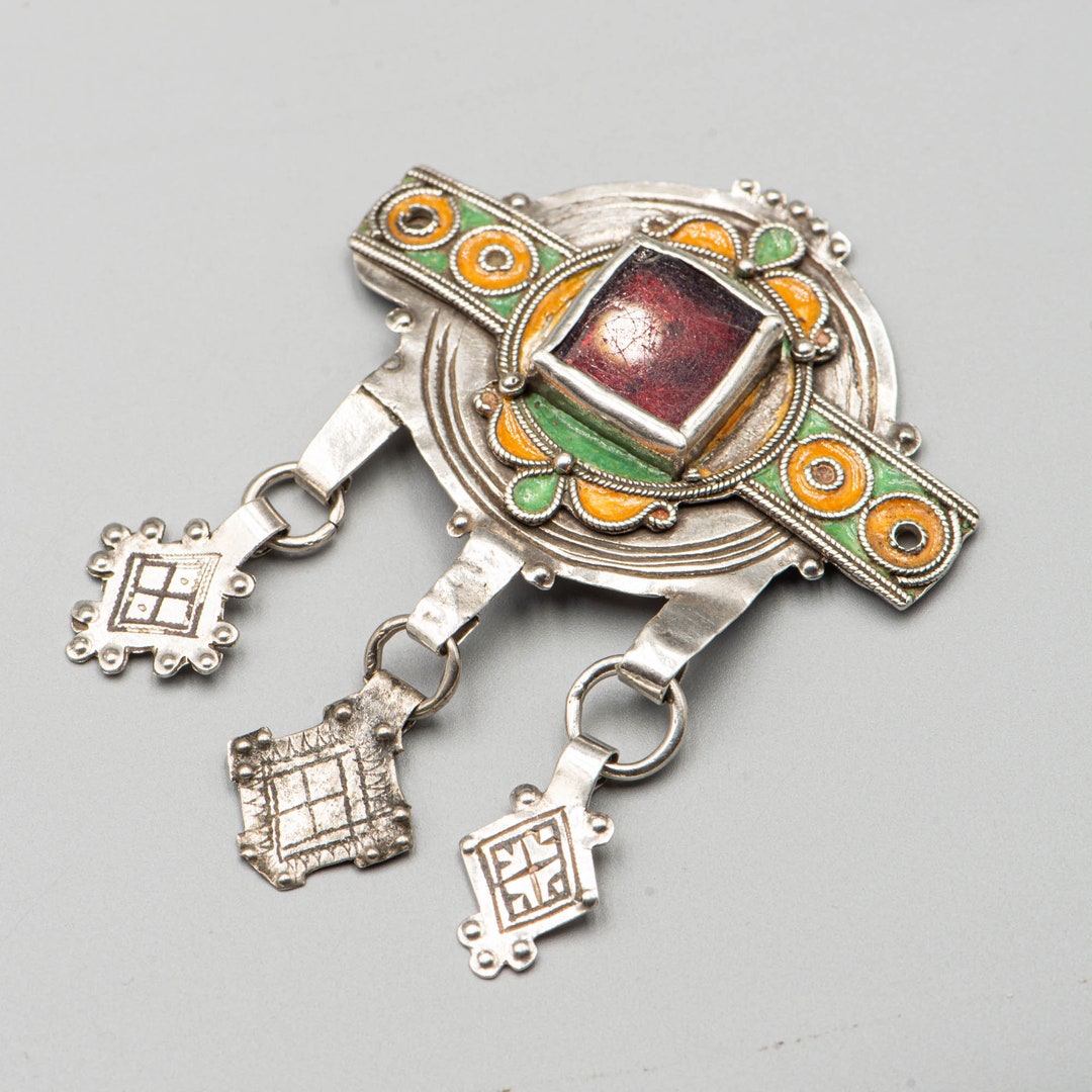 Old Berber Silver Pendant With Enamel and Filigrees - Genuine Ethnic ...