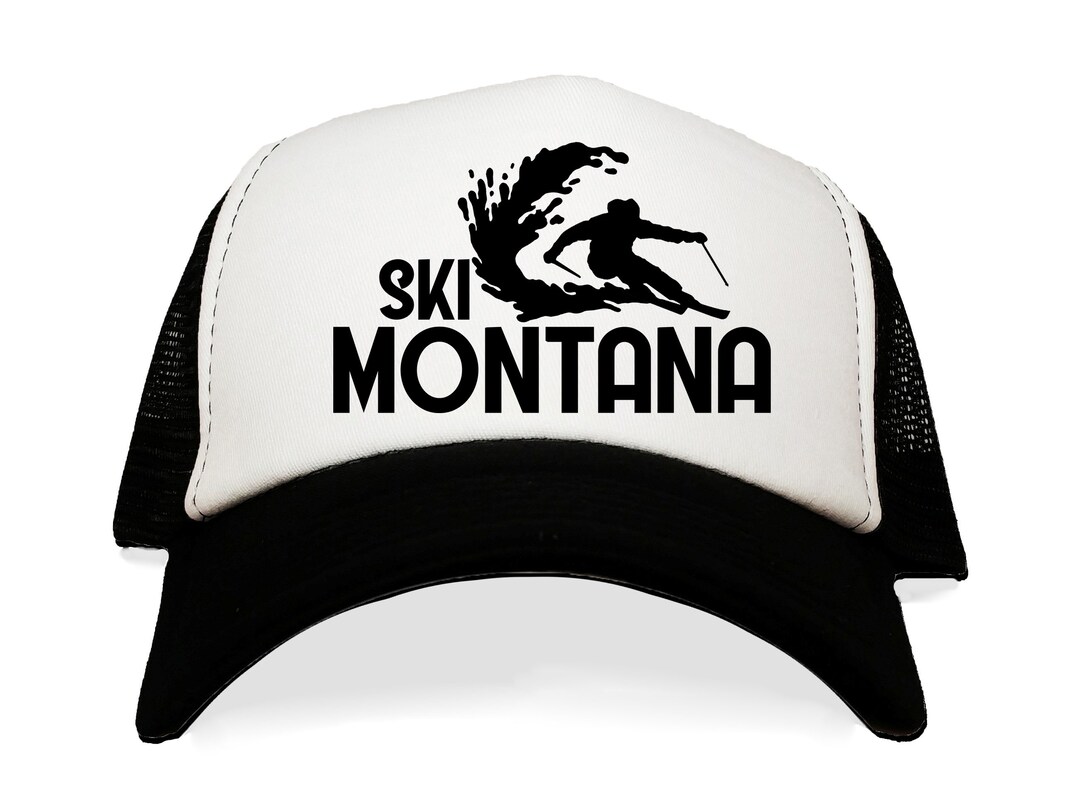 Ski Montana Hat. Modern Skier Baseball Cap. Rocky Mountain Ski Trip ...