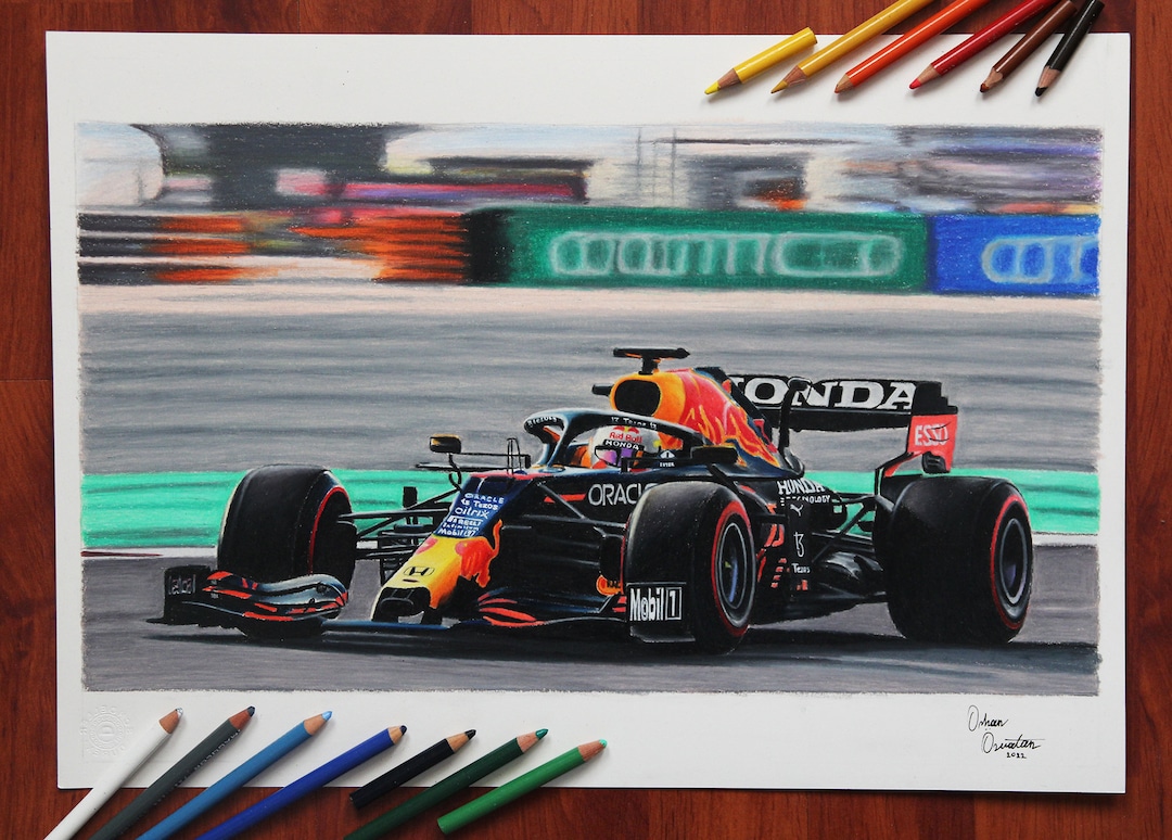 Car Drawing F1 Car Max Verstappen Drawing, Car Guy Gift, Birthday Gift ...