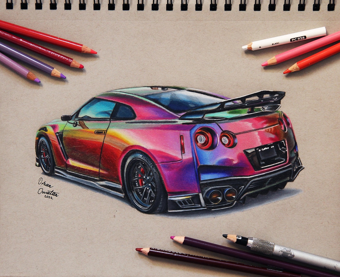 Car Drawing GTR Drawing, Car Guy Gift, Birthday Gift, Gift for Boyfriend, Car Decor, Commission ...