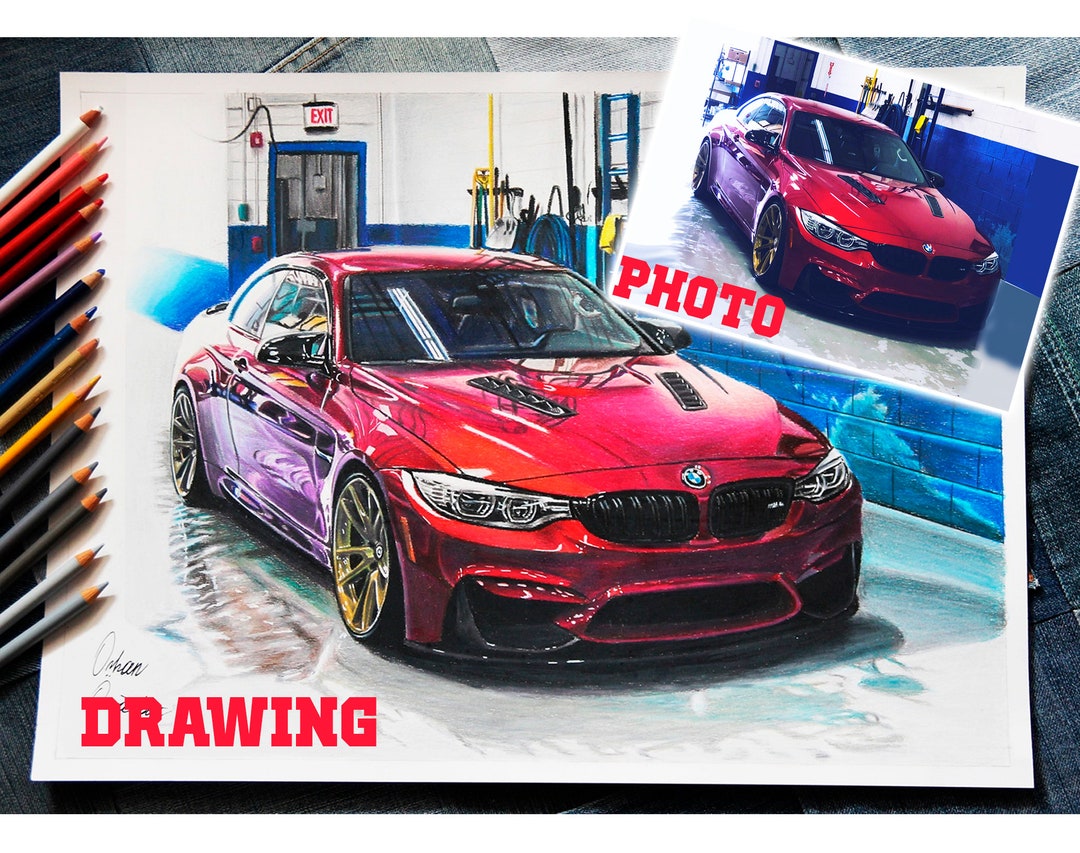 Custom Car Drawing, Car Portrait, Car Painting, Car Art, Hand Drawing ...