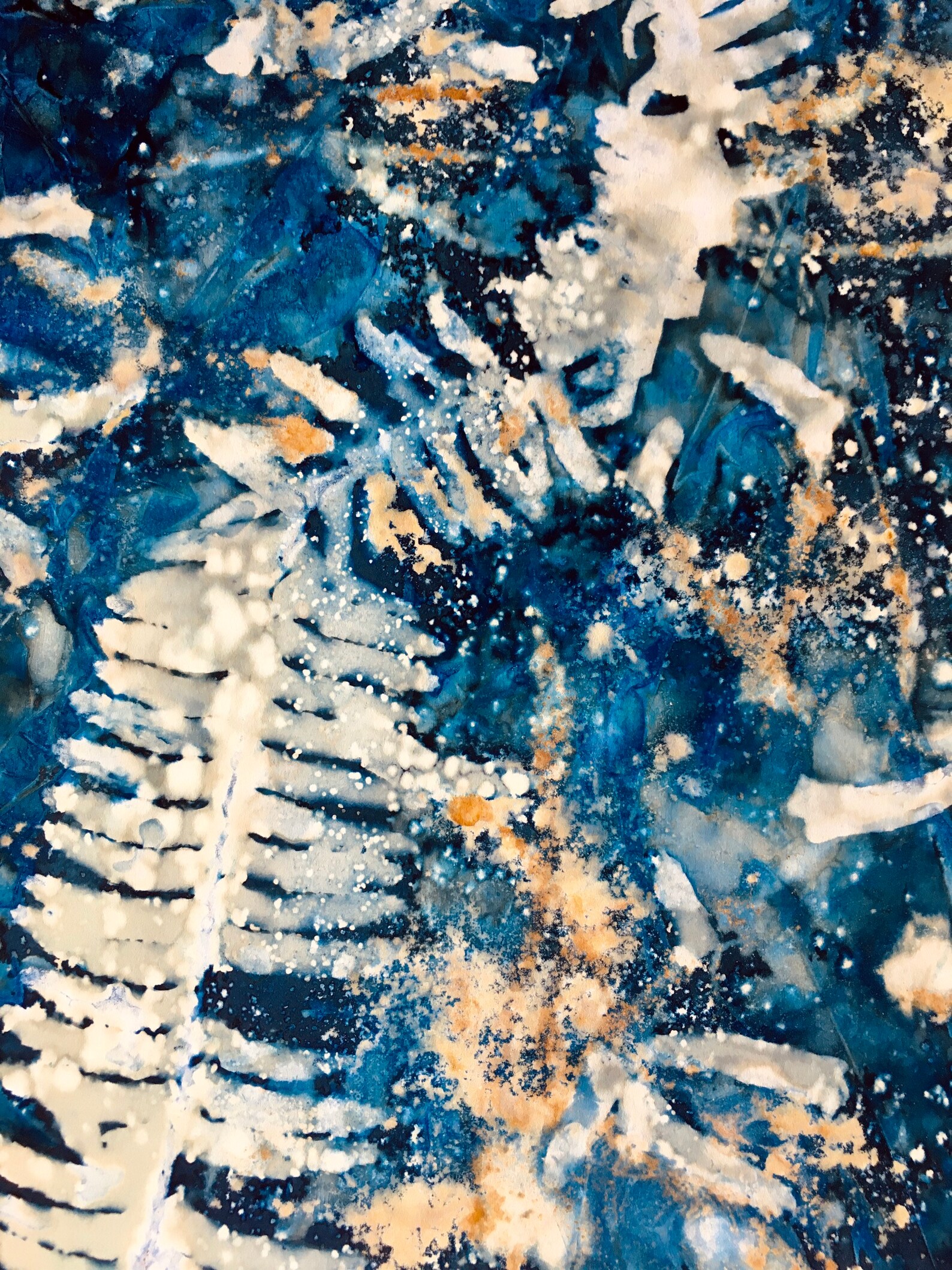 Handmade original wet cyanotype art print with fern plant | Etsy