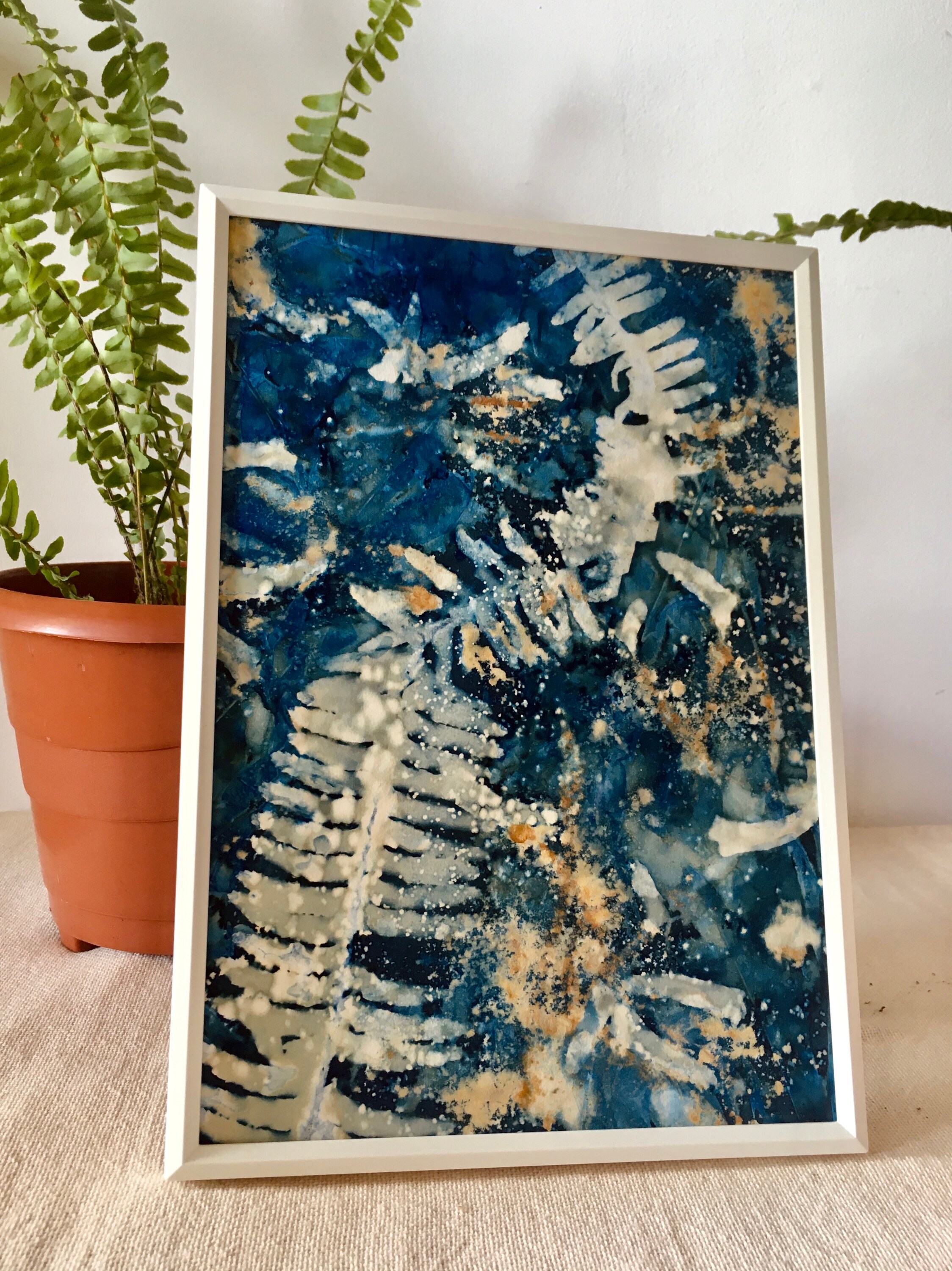 Handmade original wet cyanotype art print with fern plant | Etsy