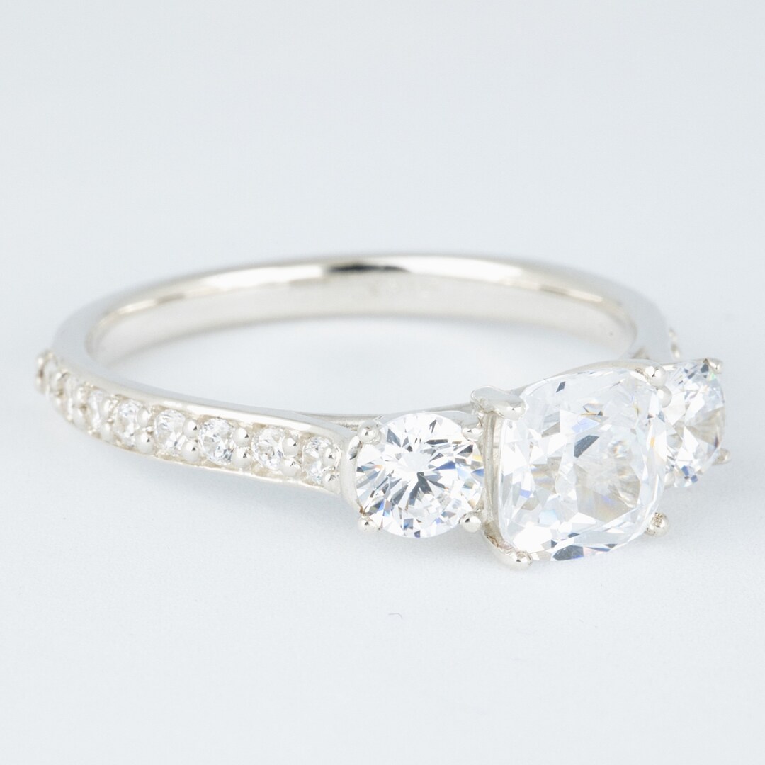 Three Stone With Pavé Band 14K Diamond Ring Real Natural - Etsy