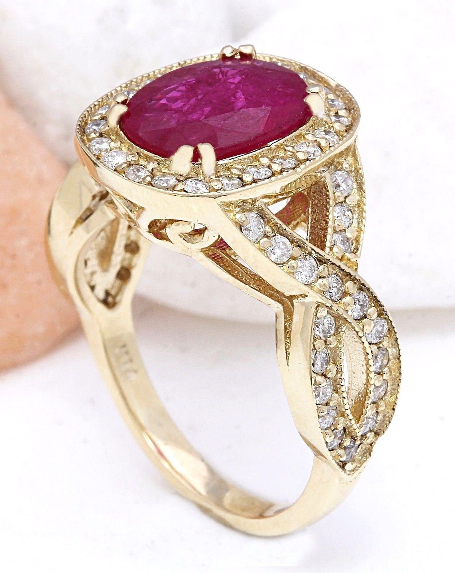 Ruby and diamond ring in 14k yellow gold | Etsy