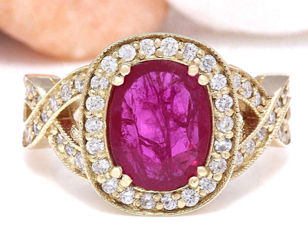 Ruby and Diamond Ring in 14k Yellow Gold - Etsy