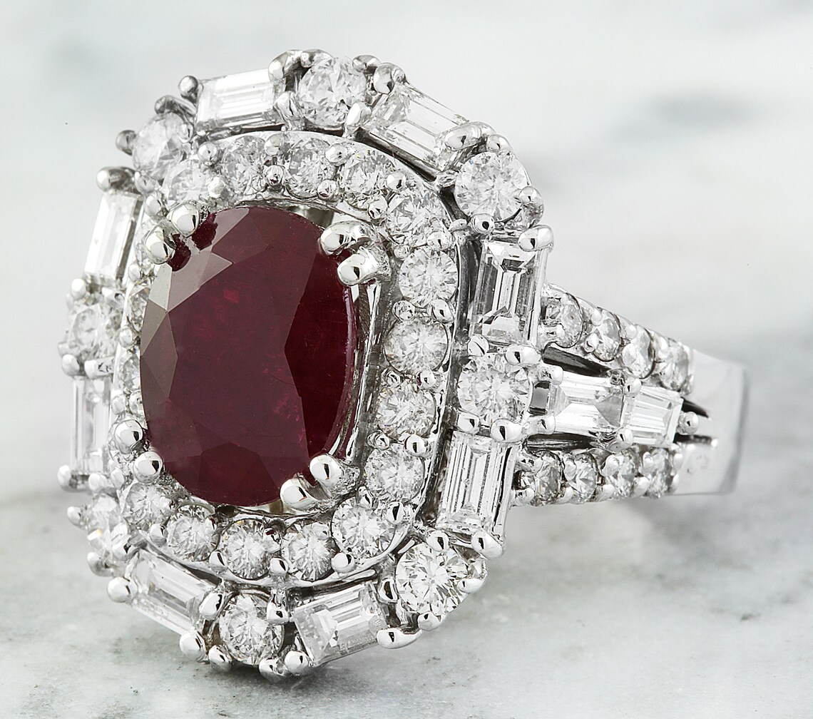Ruby and Diamond Ring in 14k White Gold - Etsy