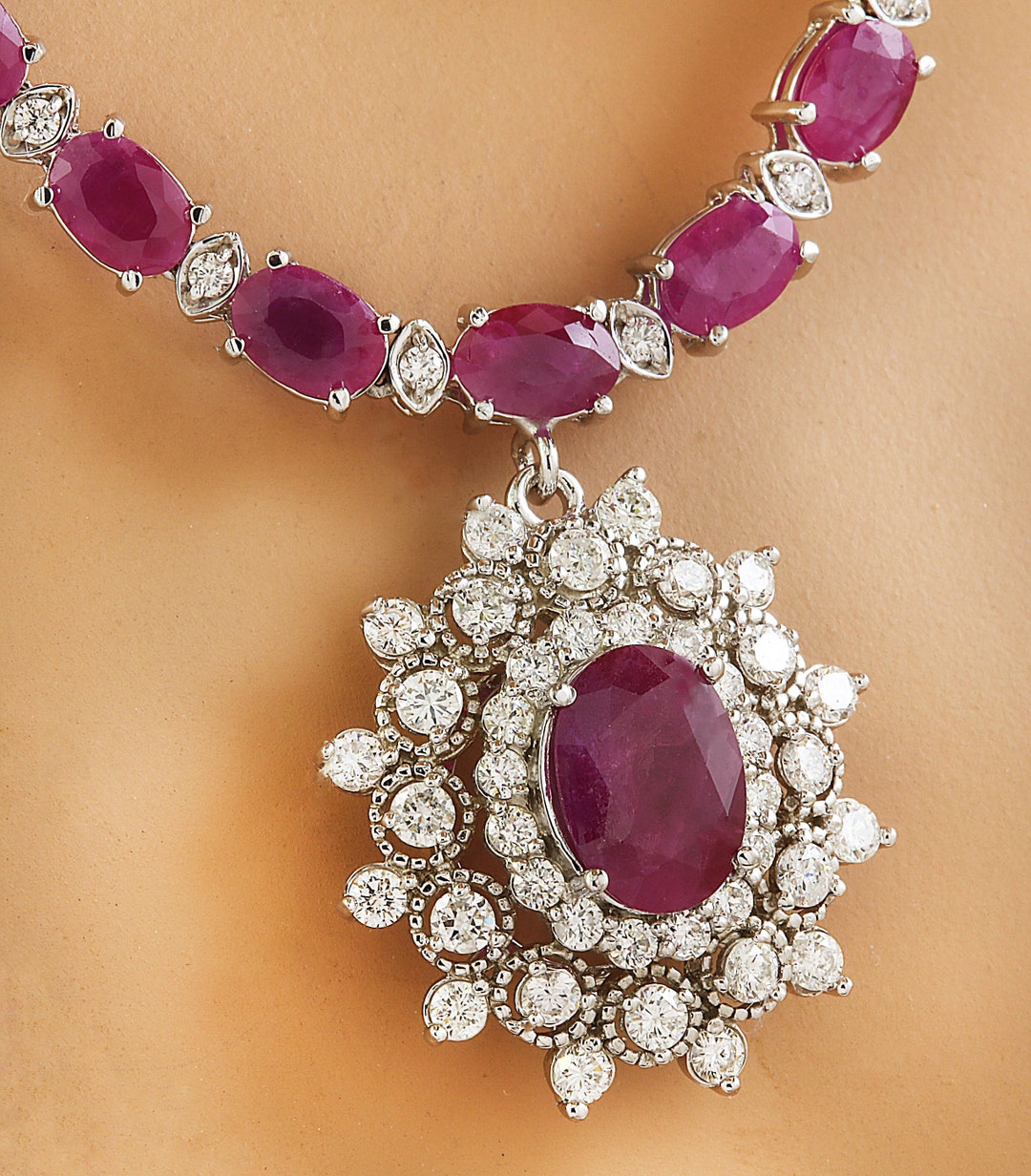 Ruby and Diamond Necklace With Necklace in 14k White Gold - Etsy