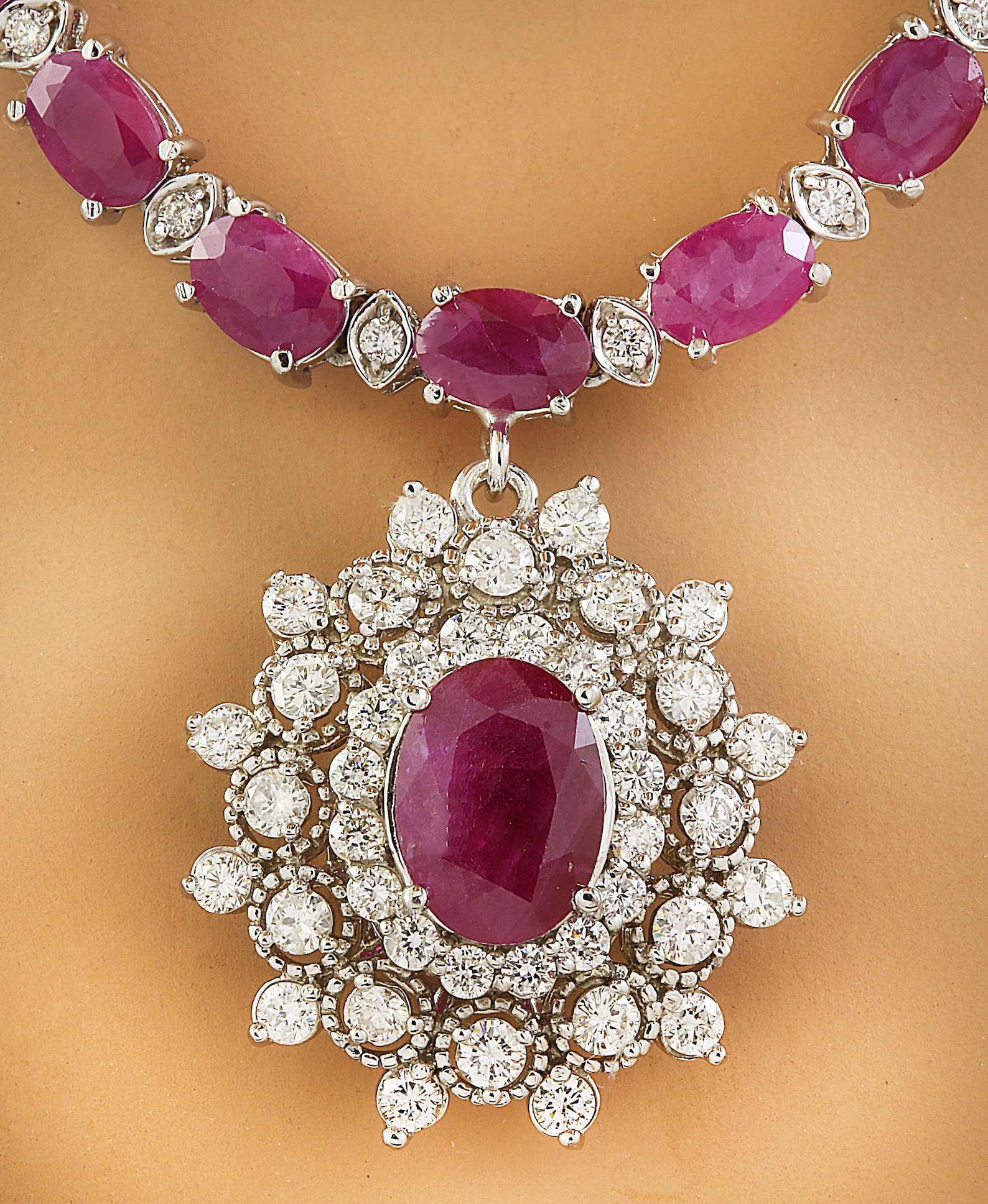 Ruby and Diamond Necklace With Necklace in 14k White Gold - Etsy