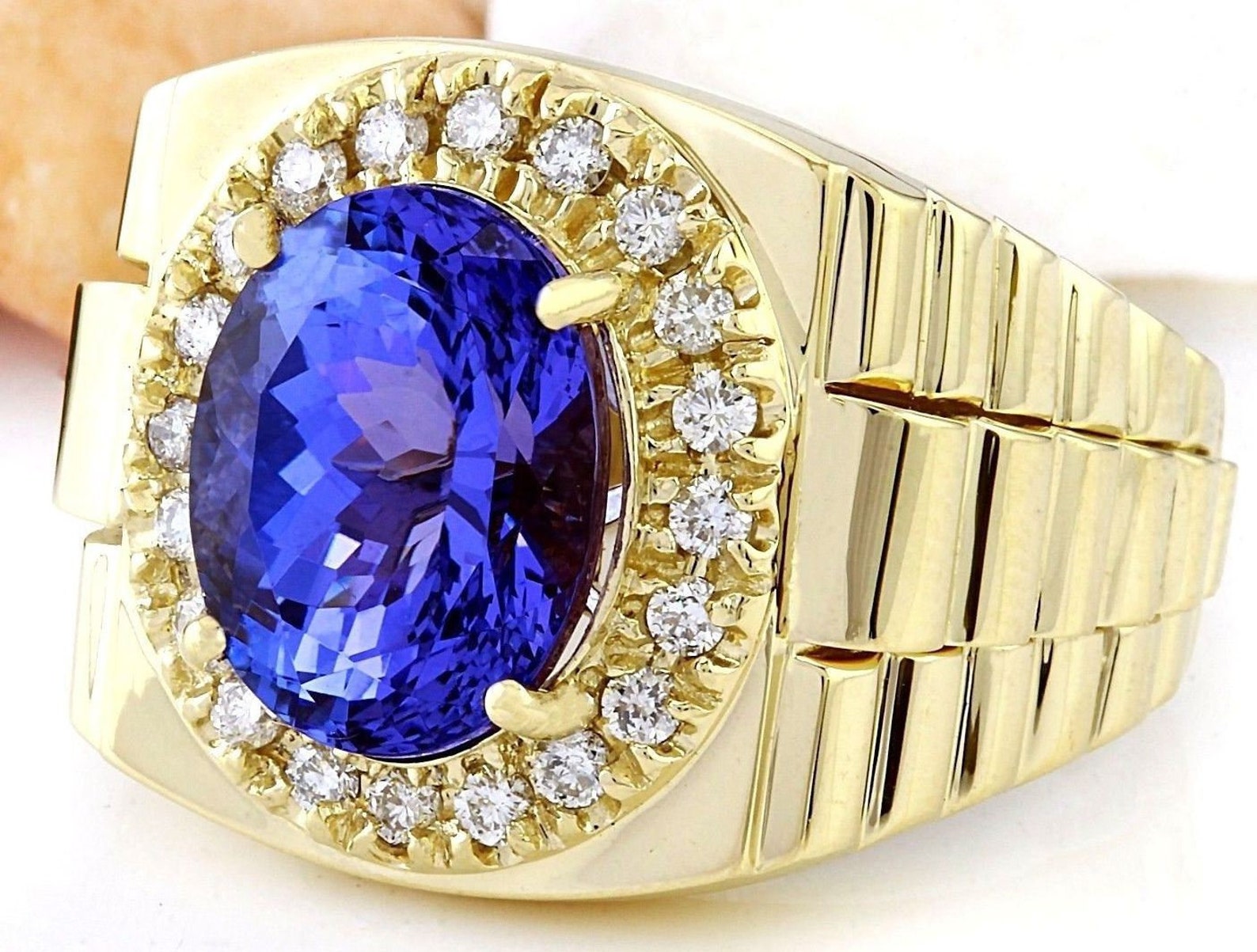 Tanzanite and Diamond Men's Ring in 14k Yellow Gold - Etsy