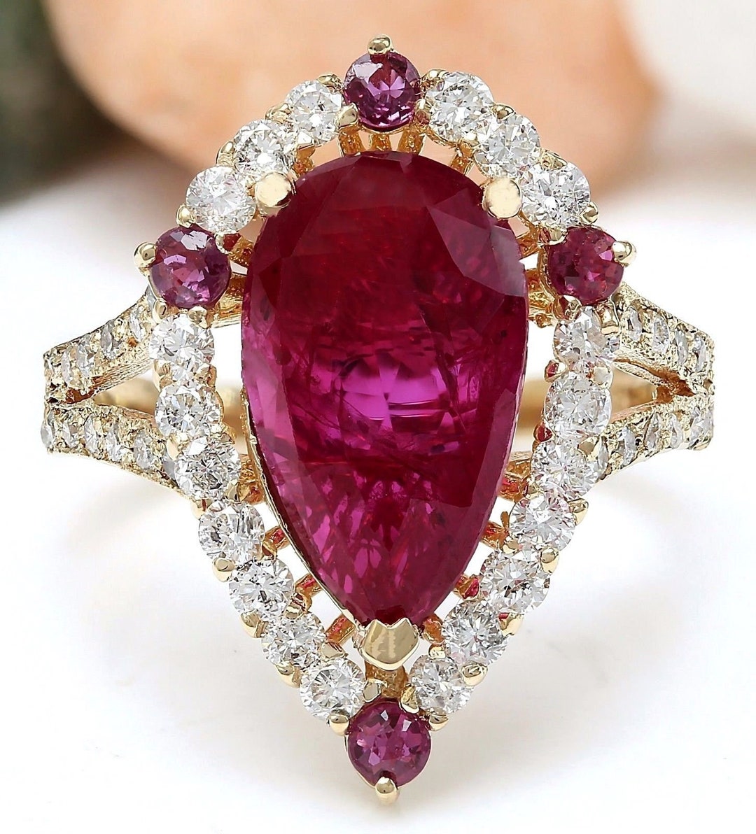 Ruby and Diamond Ring in 14k Yellow Gold - Etsy