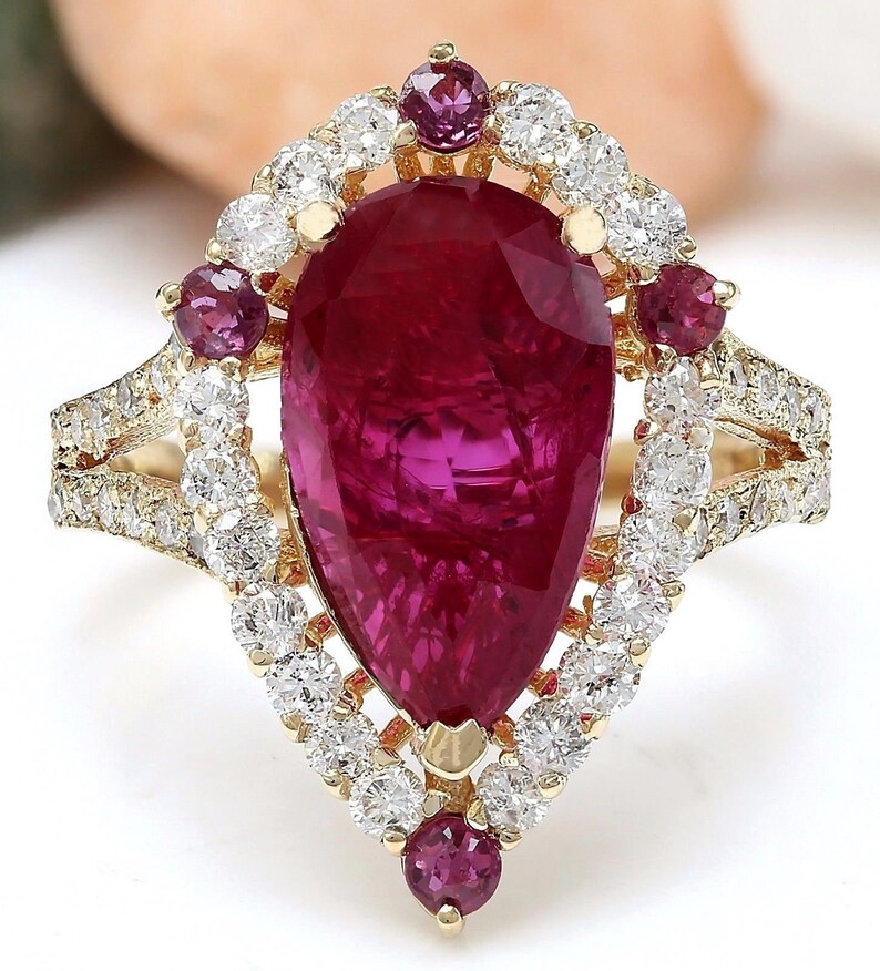 Ruby and Diamond Ring in 14k Yellow Gold - Etsy