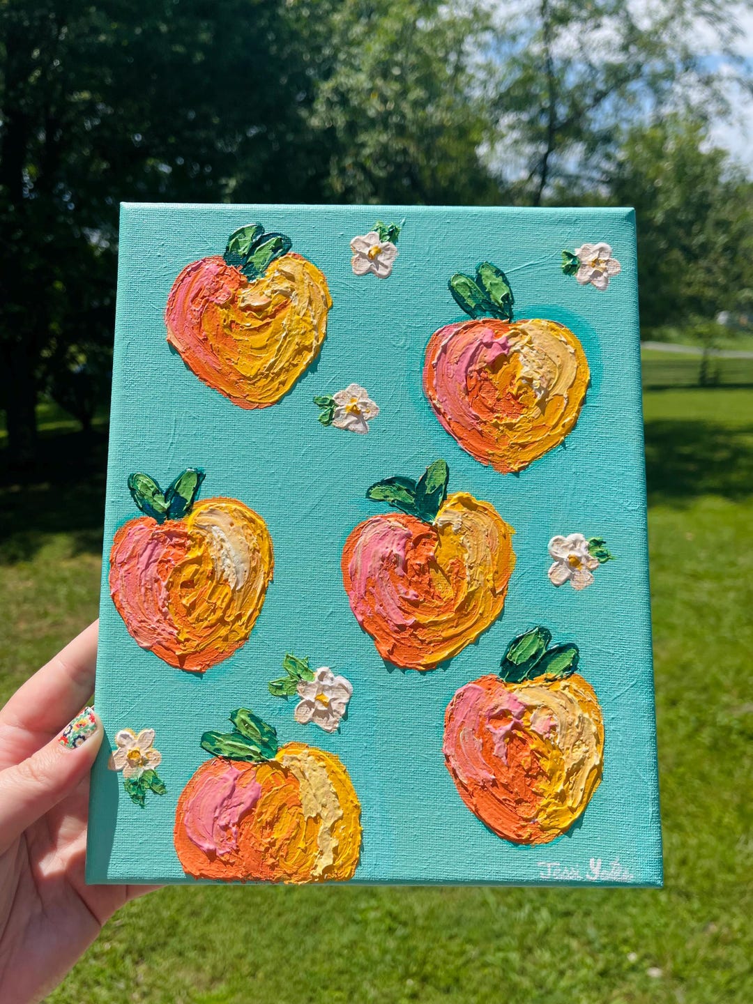 Textured Peaches Acrylic Painting on Canvas, Palette Knife Painting ...