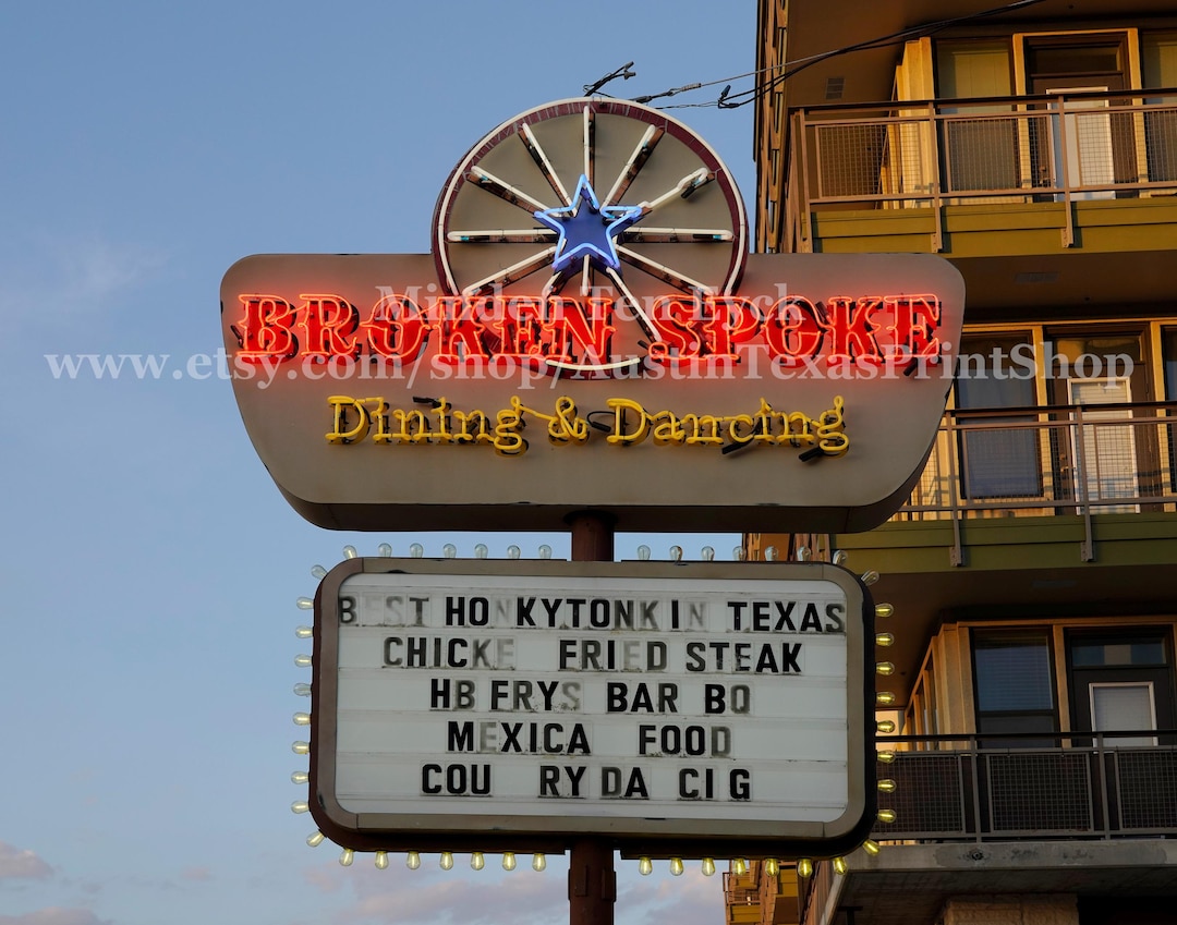 HORIZONTAL Color Broken Spoke Sign Photo Print, Austin Wall Art - Etsy