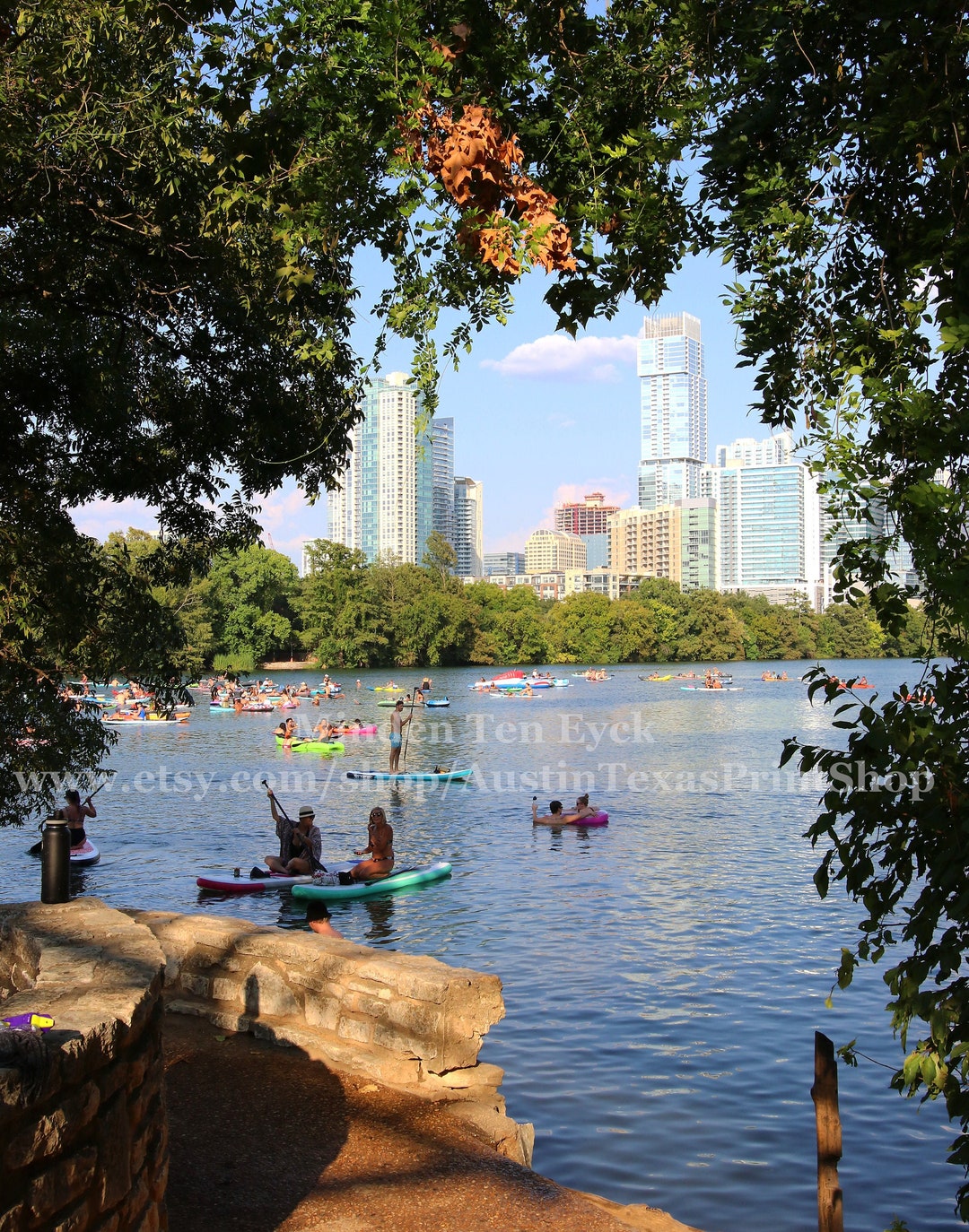VERTICAL Color Downtown Austin Photo Print Lou Neff Point Ladybird Lake ...
