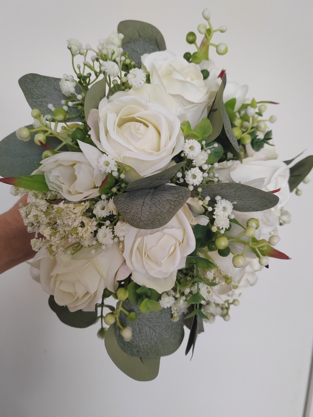 Ivory Rose Bouquet With Sage Green Foliage - Etsy