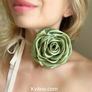 Olive Green Flower Choker Necklace Velvet Choker Rose Choker Bridesmaid ...