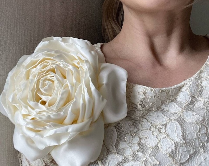 Flower Brooch Oversized Ivory Large Brooch Wedding Flower Brooch Pin ...