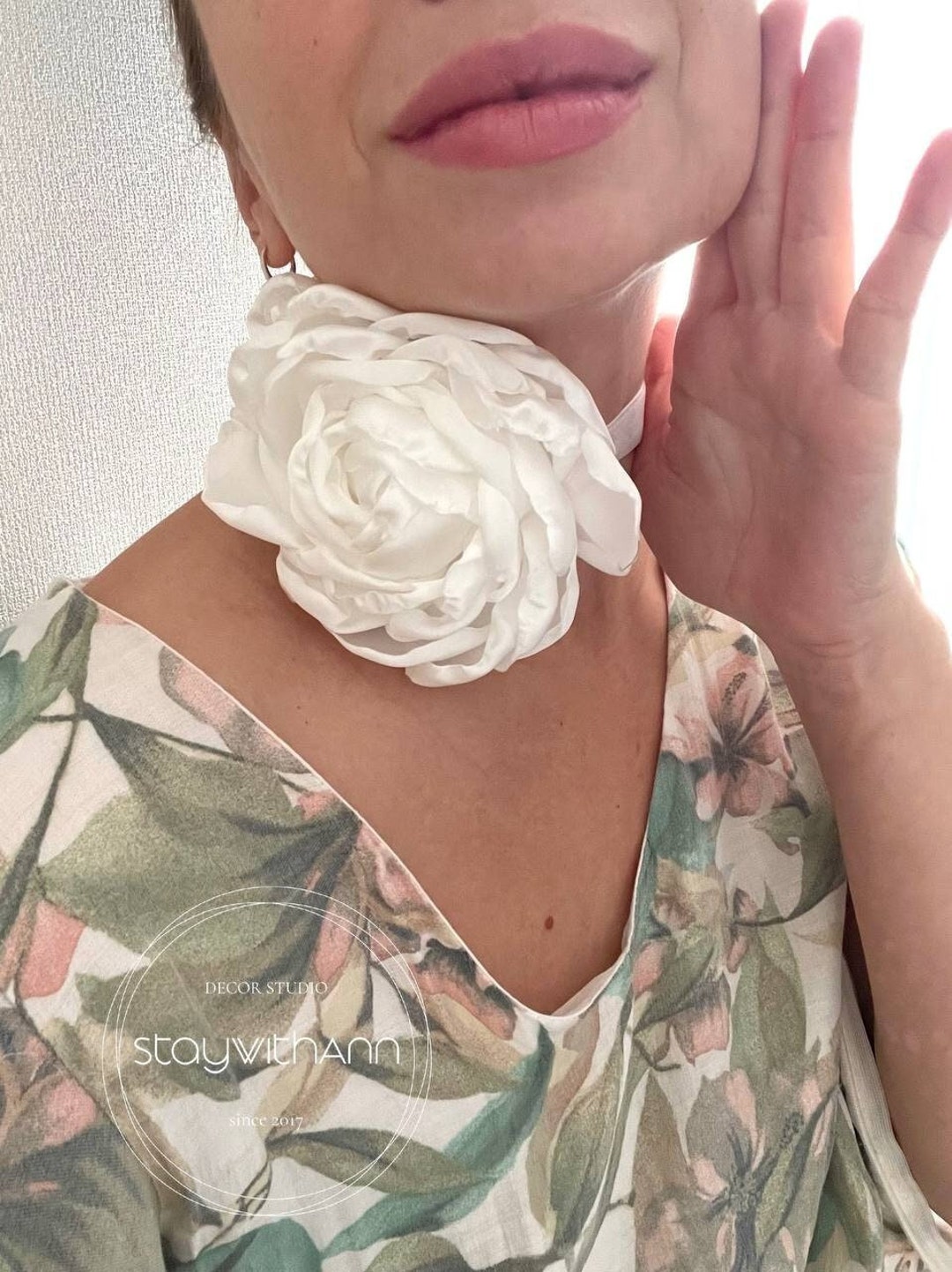 Flower Choker Necklace White Peony Choker Rose Flower Choker Necklace ...