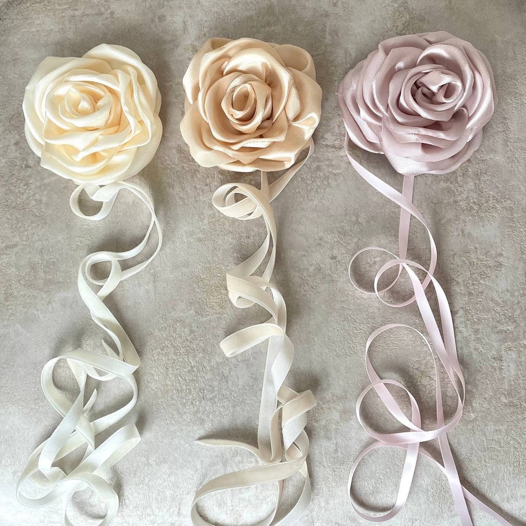 Color to Choose Flower Choker in Cream Shadows Rose Flower Choker ...