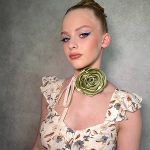 Olive Green Flower Choker Necklace Velvet Choker Rose Choker Bridesmaid ...
