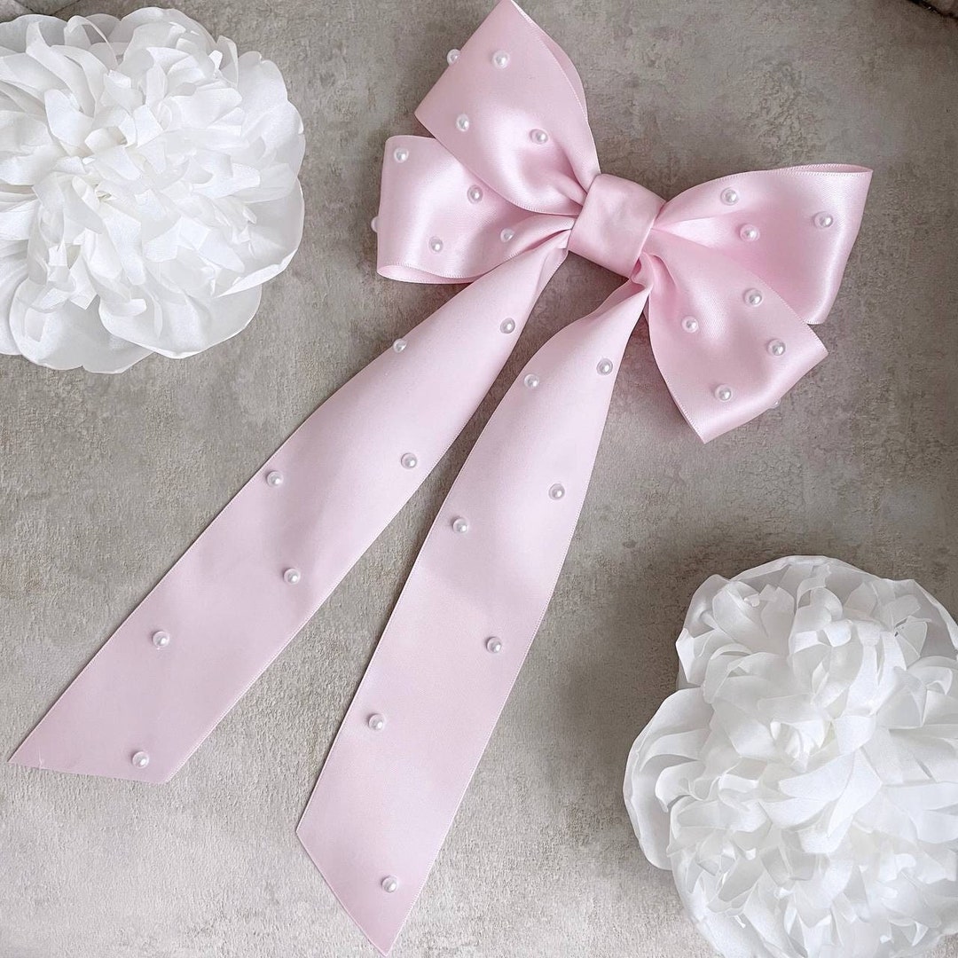 Pale Pink Hair Bow Long Ribbon Tails French Barrette Blush Pink ...