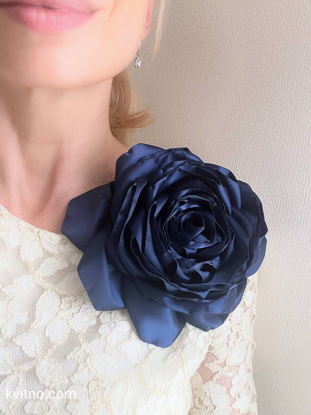 Navy Blue Flower Brooch Oversized Wedding Brooch Large Flower Rose ...