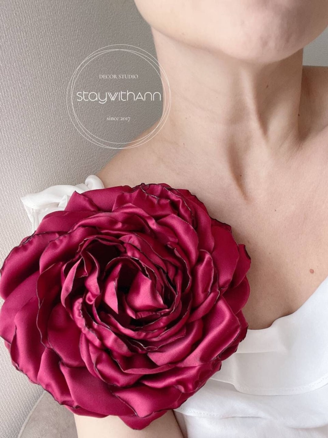 Large Flower Brooch Burgundy Rose Dark Red Maroon Big Peony Flower ...
