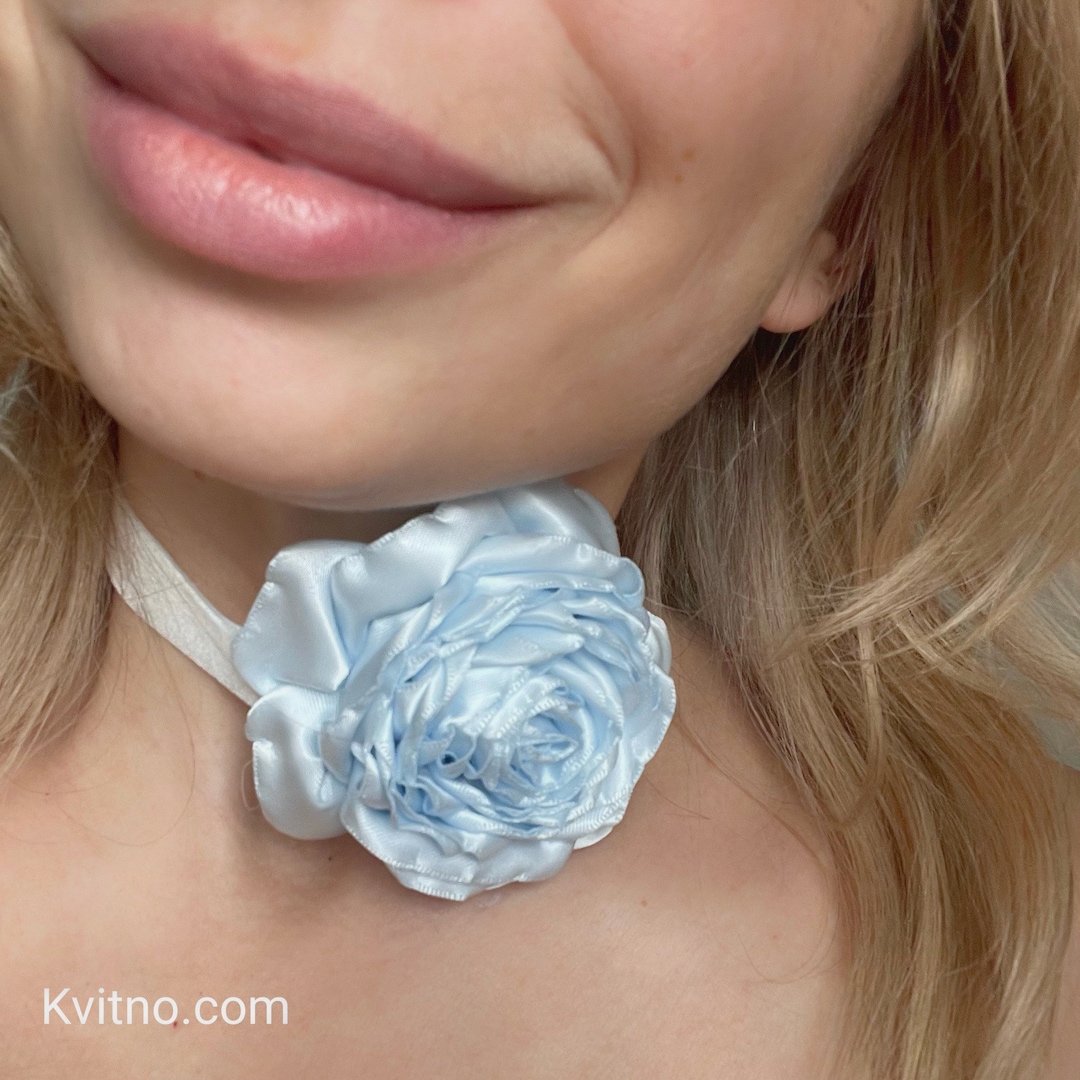 Light Blue Flower Choker Necklace Velvet Choker for Women Victorian ...