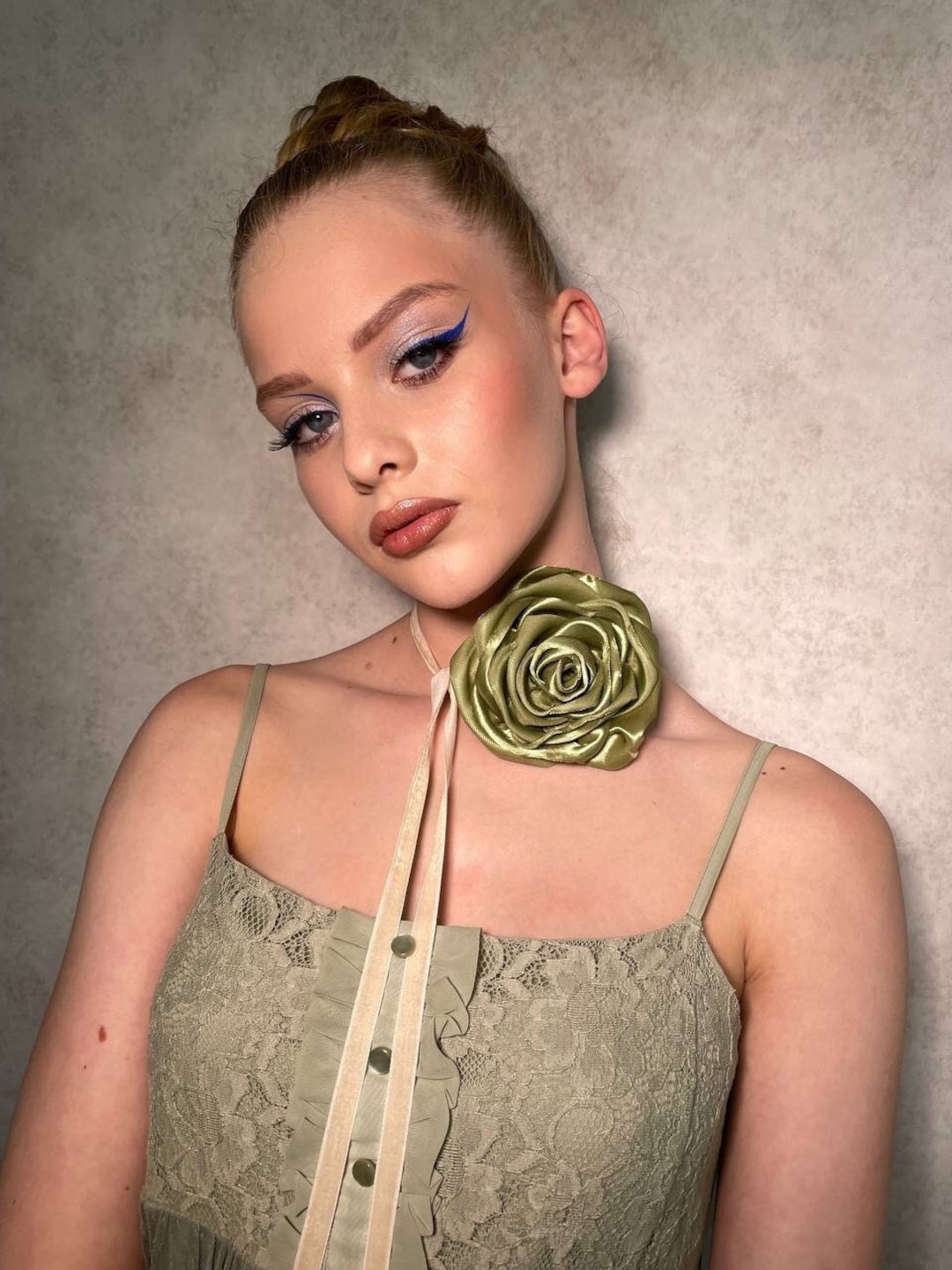 Olive Green Flower Choker Necklace Velvet Choker Rose Choker Bridesmaid ...
