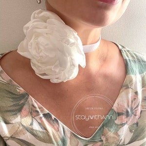 Flower Choker Necklace White Peony Choker Rose Flower Choker Necklace ...