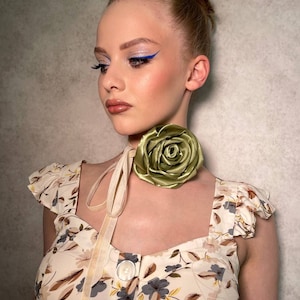Olive Green Flower Choker Necklace Velvet Choker Rose Choker Bridesmaid ...