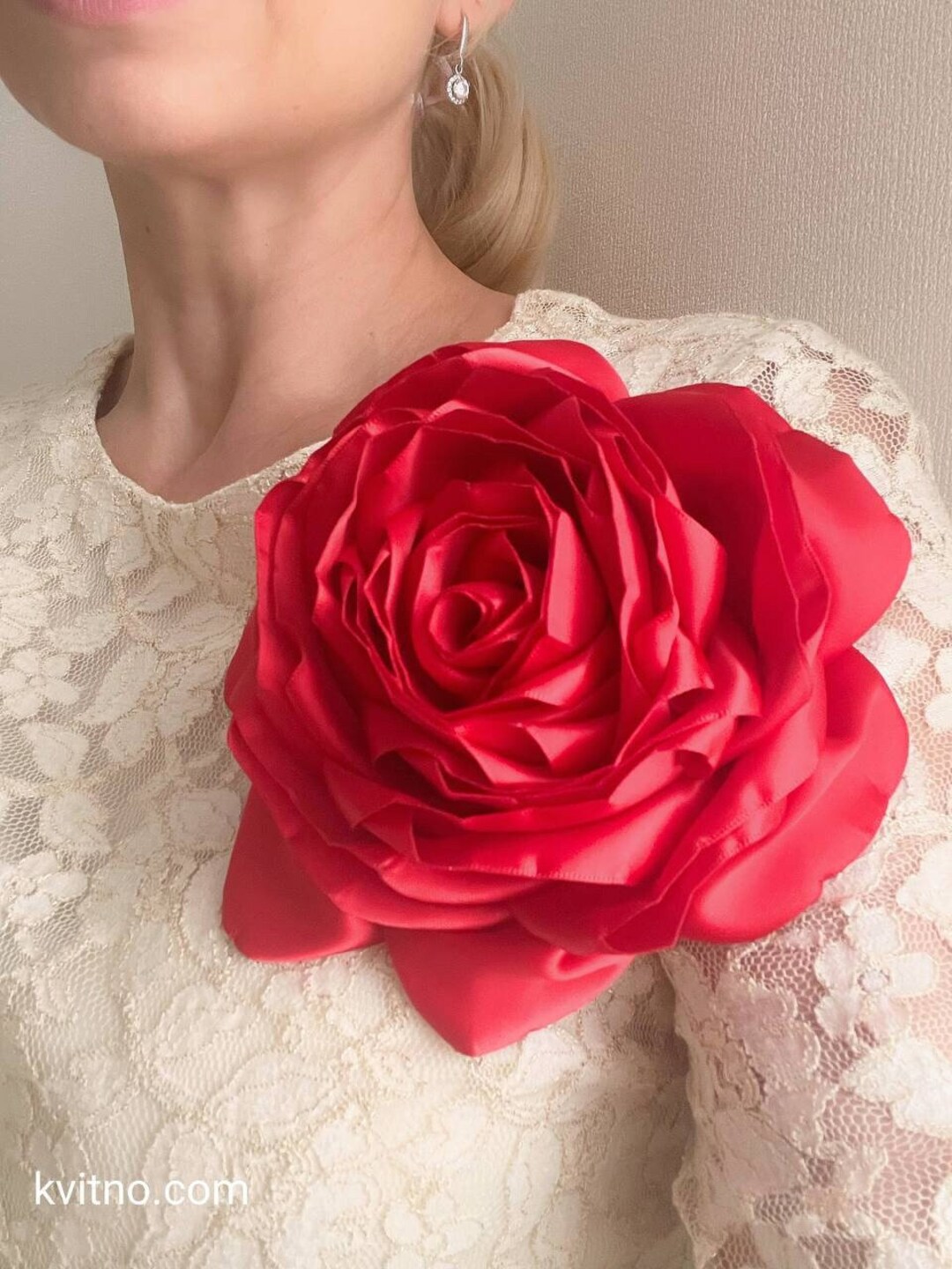 Red Flower Brooch Red Big Rose Flower Party Flower Silk Flower Shoulder ...
